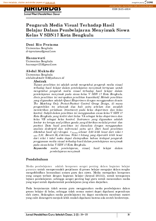 (PDF) Pengaruh Media Visual Terhadap Hasil Belajar Dalam Pembelajaran Menyimak Siswa Kelas V ...