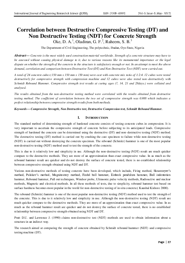 (PDF) Correlation between Destructive Compressive Testing (DT) and Non ...