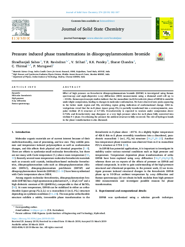 (PDF) Pressure induced phase transformations in diisopropylammonium bromide