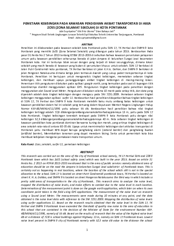 (PDF) Pemetaan Kebisingan Pada Kawasan Pendidikan Akibat Transportasi ...