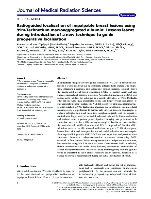 (PDF) Radioguided localisation of impalpable breast lesions using 99m ...