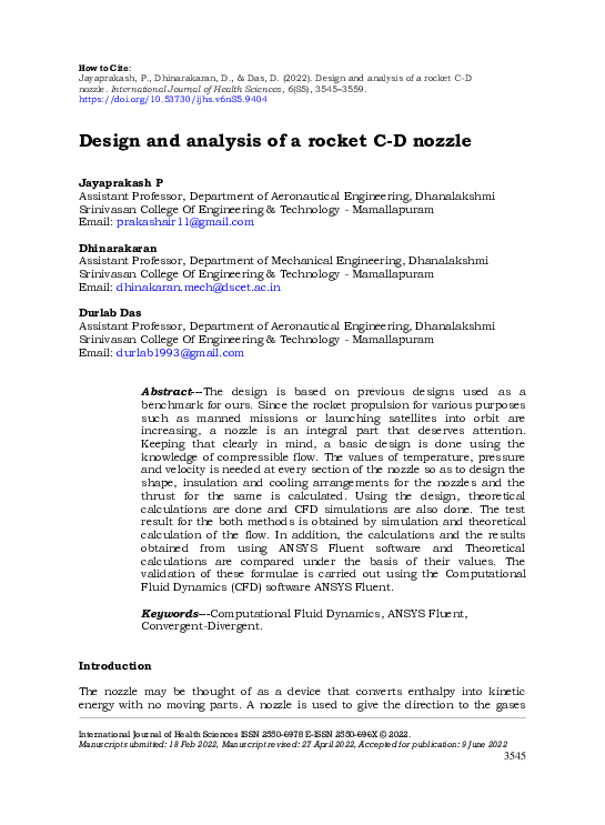 (PDF) Design and analysis of a rocket C-D nozzle