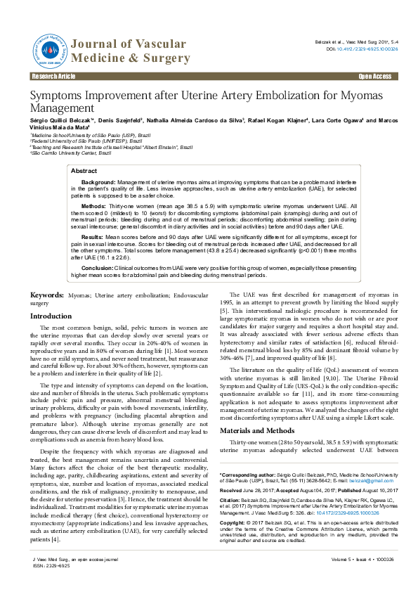 (PDF) Symptoms Improvement after Uterine Artery Embolization for Myomas ...