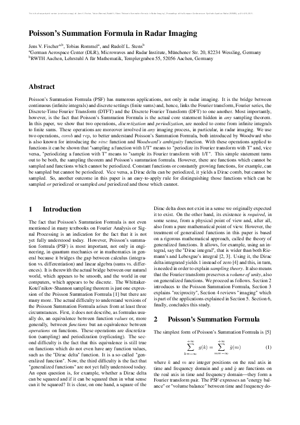 (PDF) Poisson’s Summation Formula in Radar Imaging
