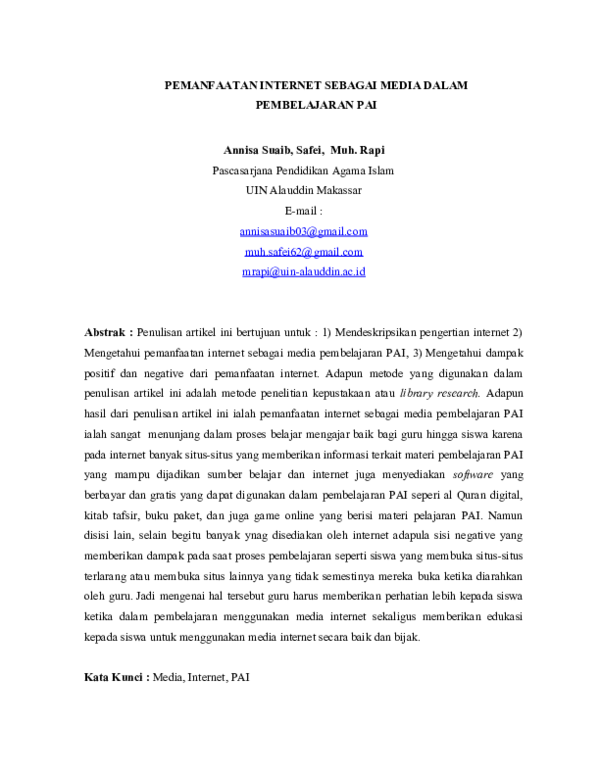 (DOC) PEMANFAATAN INTERNET SEBAGAI MEDIA DALAM PEMBELAJARAN PAI