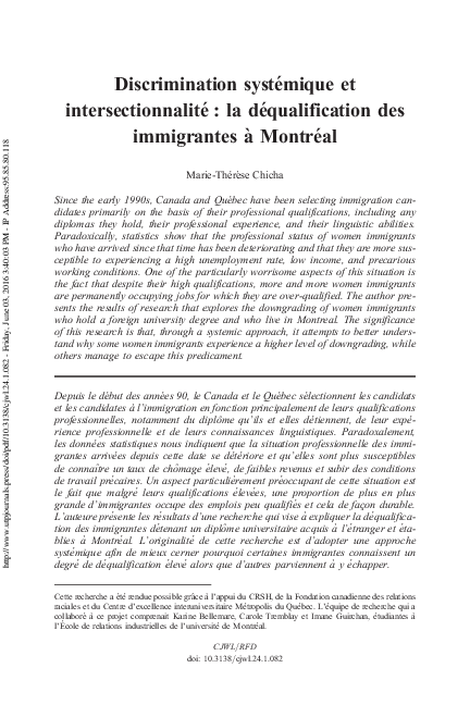 (PDF) Discrimination systémique et intersectionnalité : la ...
