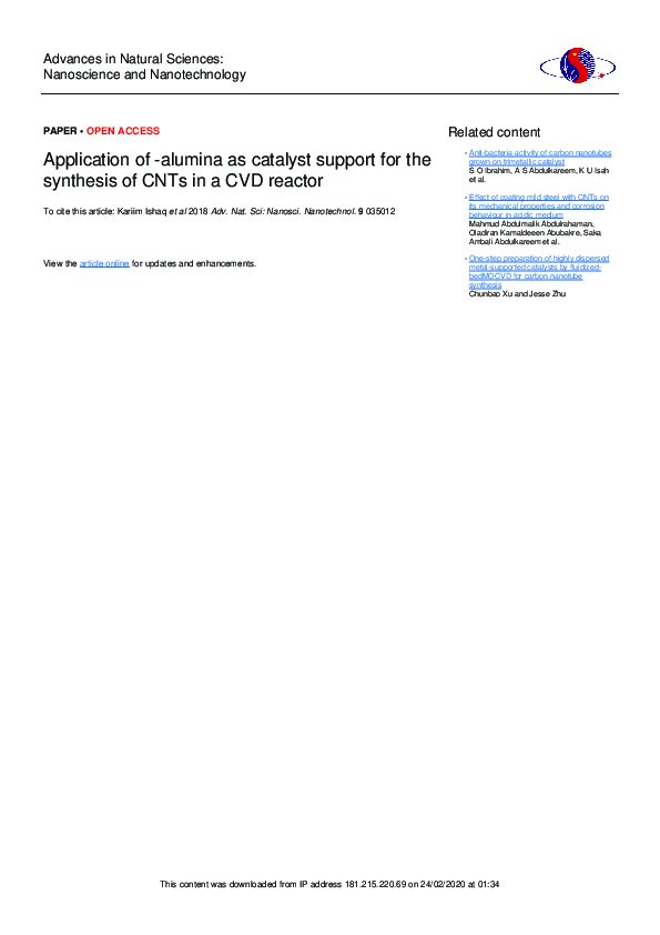 (PDF) Application of γ -alumina as catalyst support for the synthesis ...