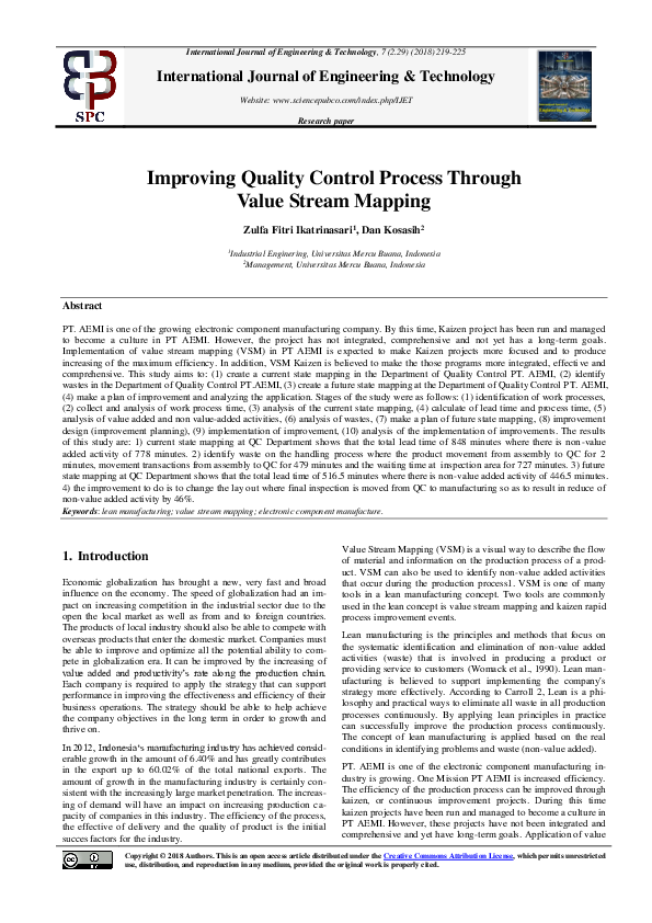 (PDF) Improving Quality Control Process Through Value Stream Mapping