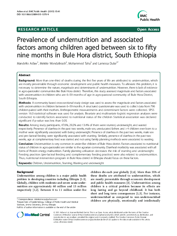 (PDF) Prevalence of undernutrition and associated factors among ...
