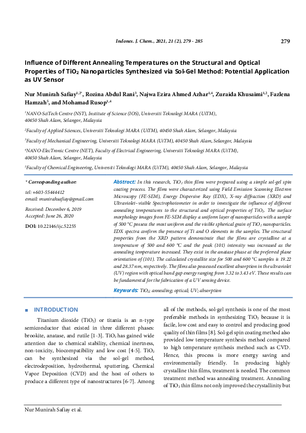 Pdf Influence Of Different Annealing Temperatures On The Structural And Optical Properties Of