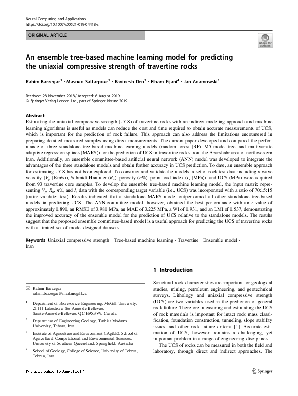 Pdf An Ensemble Tree Based Machine Learning Model For Predicting The Uniaxial Compressive 