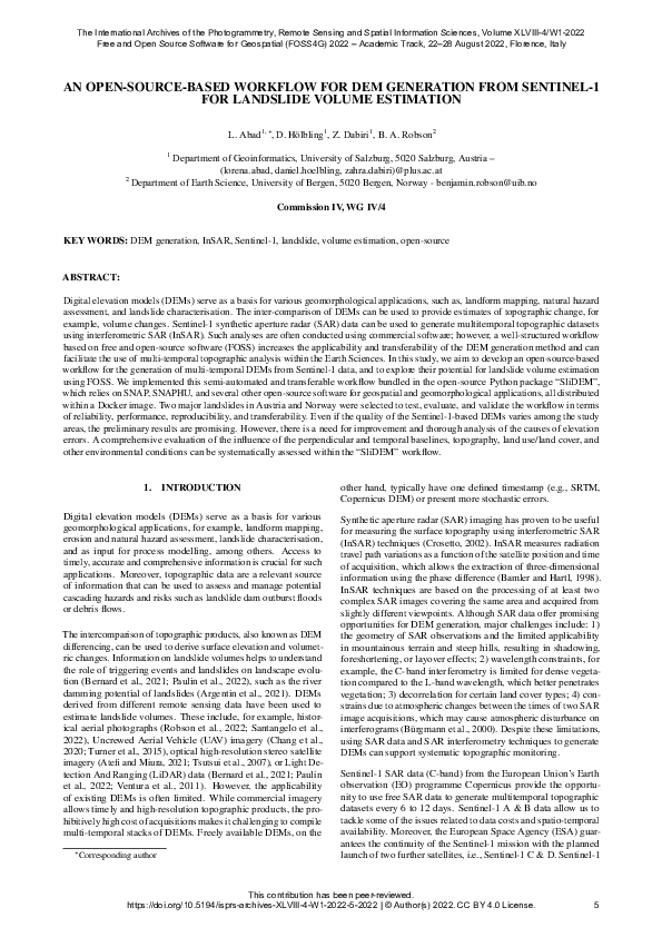 Pdf An Open Source Based Workflow For Dem Generation From Sentinel 1