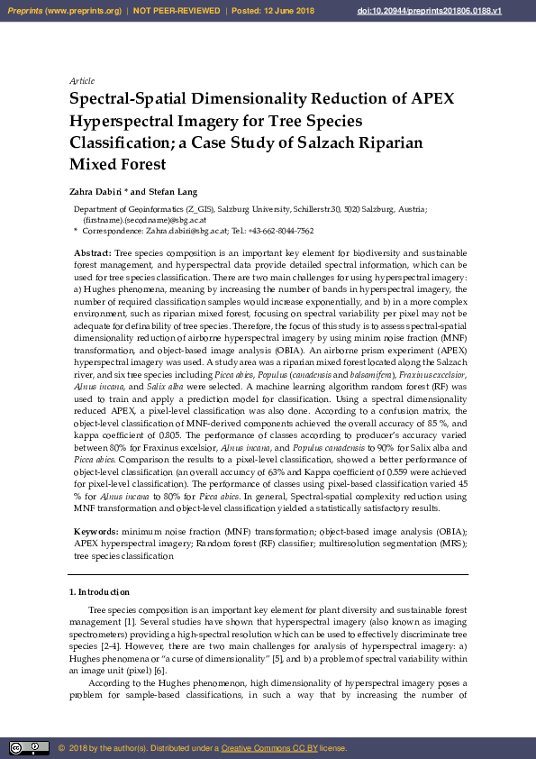 (PDF) Spectral-Spatial Dimensionality Reduction of APEX Hyperspectral ...