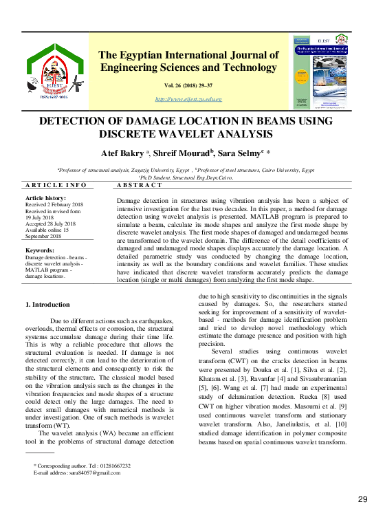 (PDF) Detection of Damage Location in Beams Using Discrete Wavelet Analysis