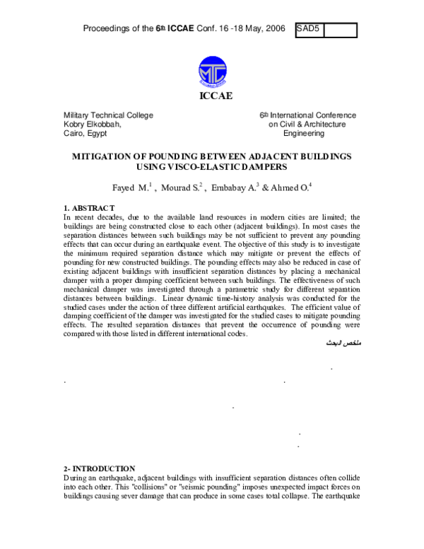 (PDF) Mitigation of Pounding Between Adjacent Buildings Using Visco-Elastic Dampers