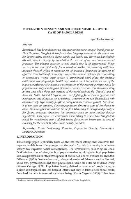 (PDF) Population Density and Socioeconomic Growth: Case of Bangladesh
