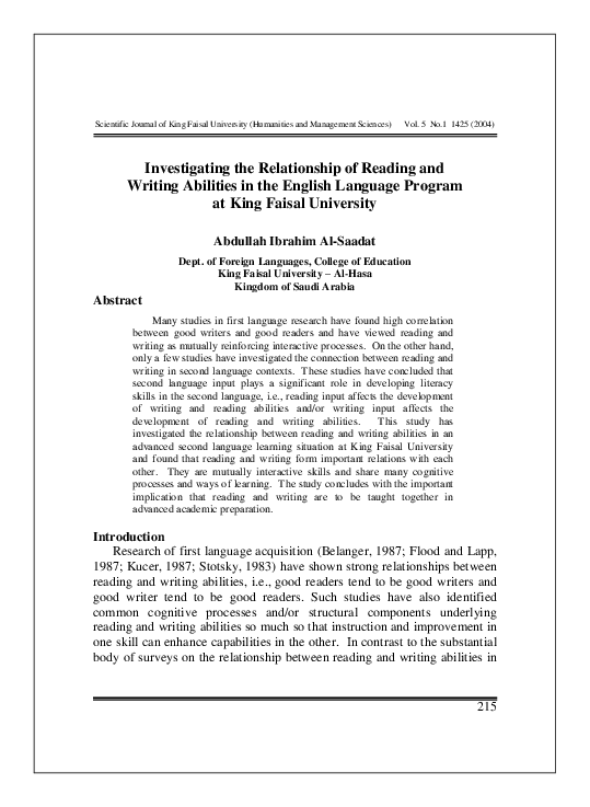 (PDF) Investigating the Relationship of Reading and Writing Abilities ...