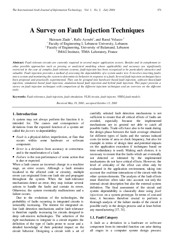 Pdf A Survey On Fault Injection Techniques Rafic Ayoubi