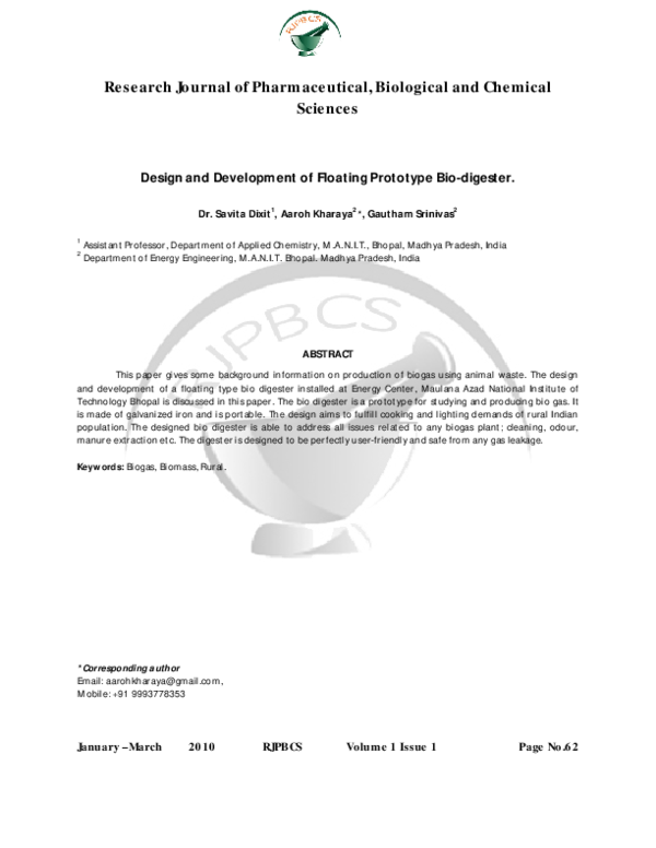 (PDF) Design and Development of Floating Prototype Bio-digester