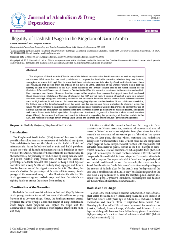 (PDF) Illegality of Hashish Usage in the Kingdom of Saudi Arabia