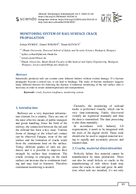 (PDF) Monitoring System of Rail Surface Crack Propagation