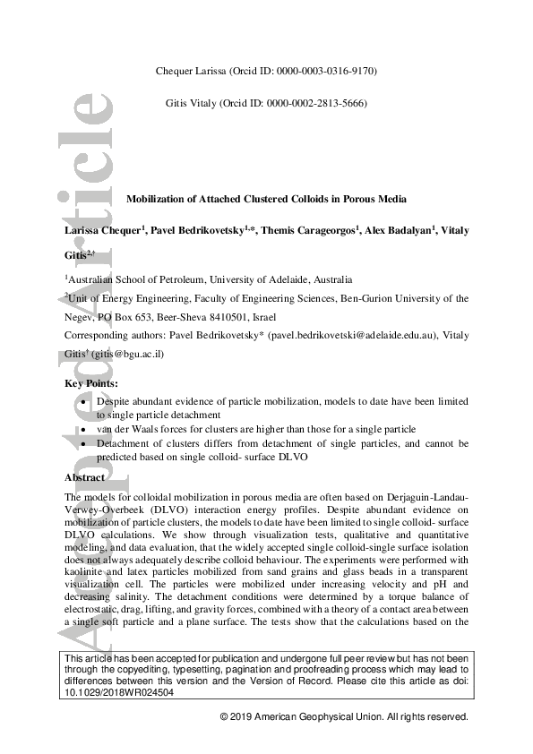 (PDF) Mobilization of Attached Clustered Colloids in Porous Media