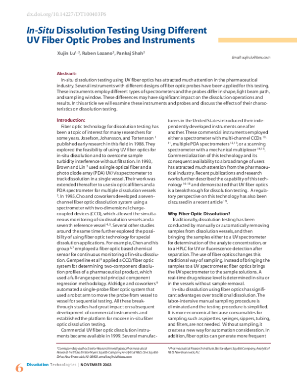 (PDF) In-Situ Dissolution Testing Using Different UV Fiber Optic Probes ...