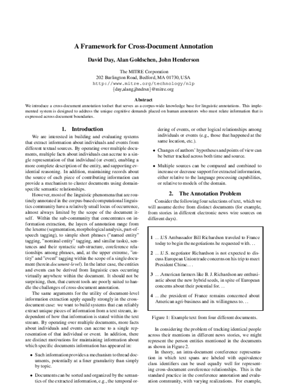 Pdf A Framework For Cross Document Annotation