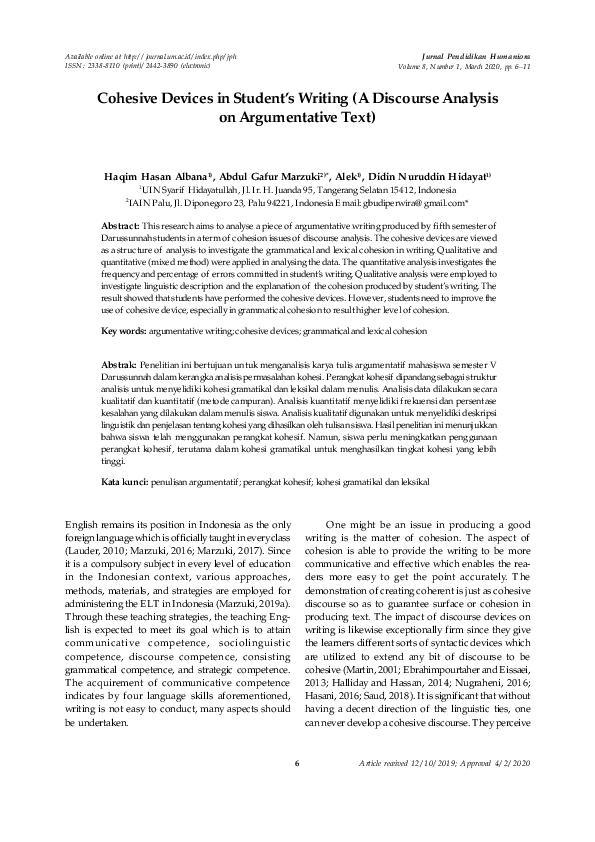 (PDF) Cohesive Devices in Student’s Writing (A Discourse Analysis on ...
