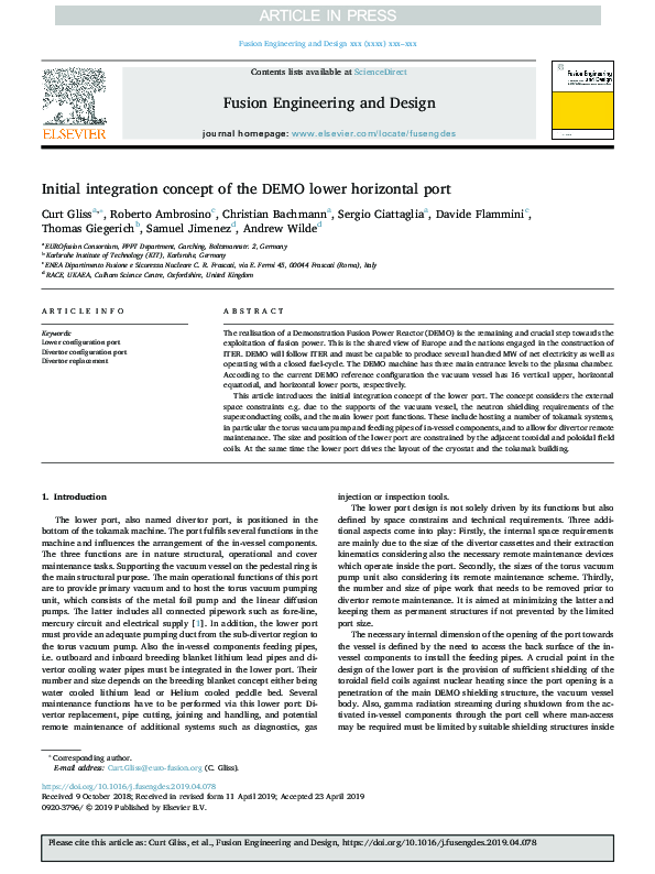 (PDF) Initial integration concept of the DEMO lower horizontal port