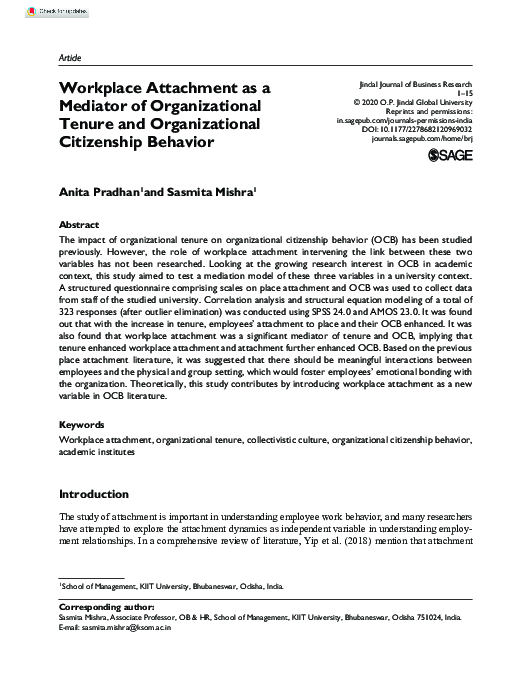 (PDF) Workplace Attachment as a Mediator of Organizational Tenure and ...