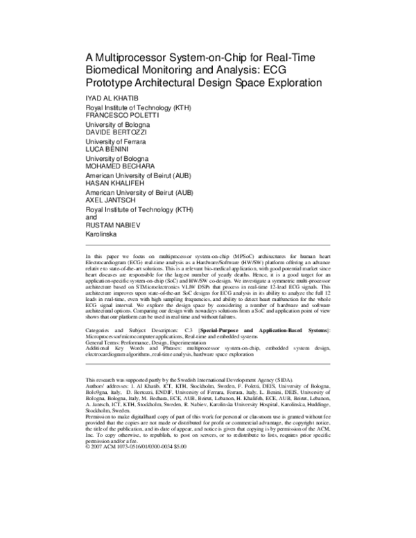 (PDF) A multiprocessor system-on-chip for real-time biomedical monitoring and analysis