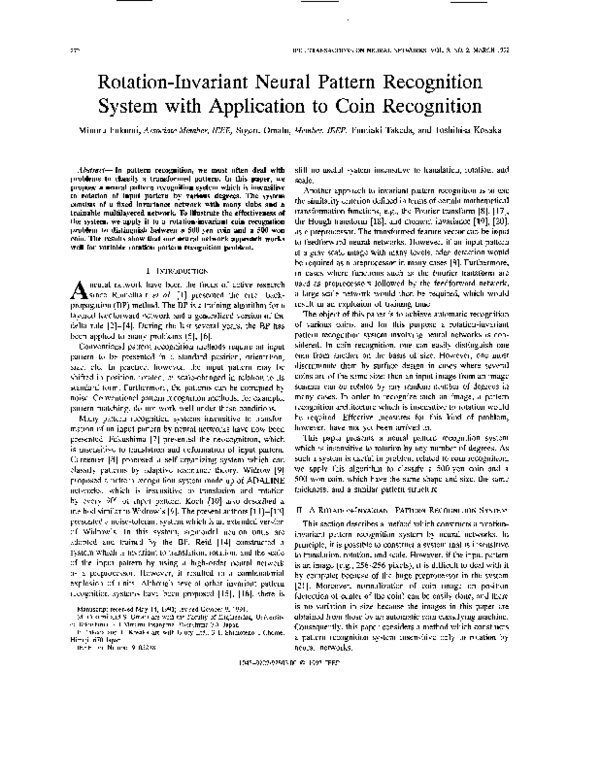 Pdf Rotation Invariant Neural Pattern Recognition System Estimating A Rotation Angle