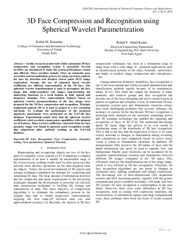 (PDF) 3D Face Compression and Recognition using Spherical Wavelet Parametrization