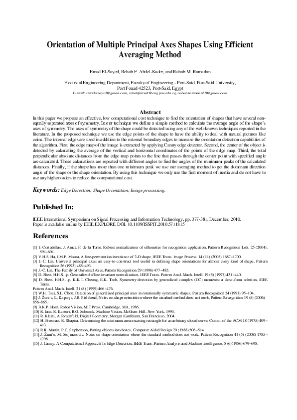Pdf Orientation Of Multiple Principal Axes Shapes Using Efficient