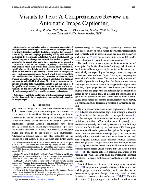 (PDF) Visuals to Text: A Comprehensive Review on Automatic Image Captioning
