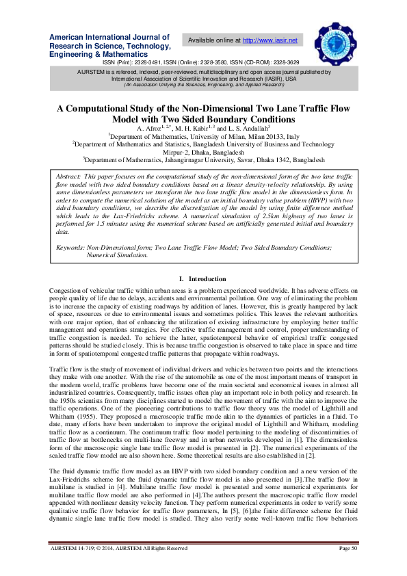 (PDF) A Computational Study of the Non-Dimensional Two Lane Traffic Flow Model with Two Sided ...