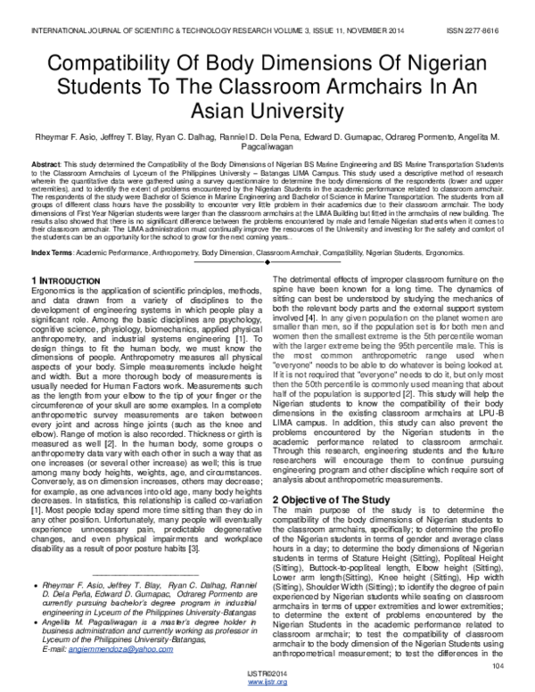 (PDF) Compatibility Of Body Dimensions Of Nigerian Students To The ...