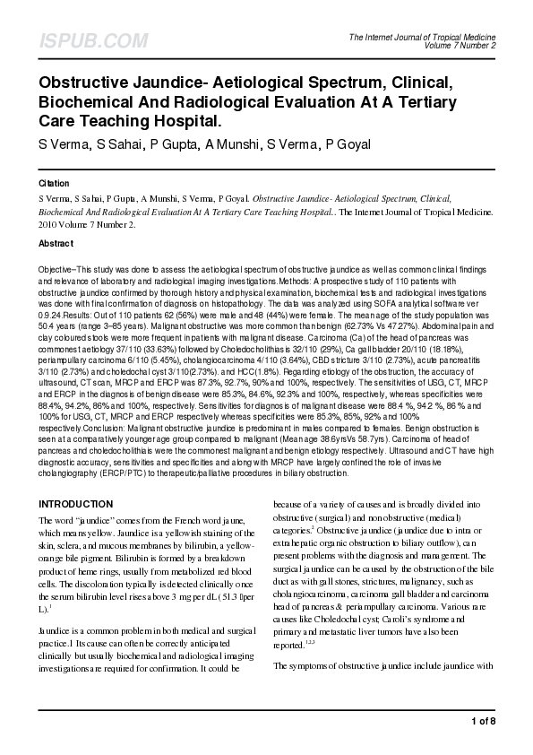 (PDF) Obstructive Jaundice- Aetiological Spectrum, Clinical, Biochemical And Radiological ...