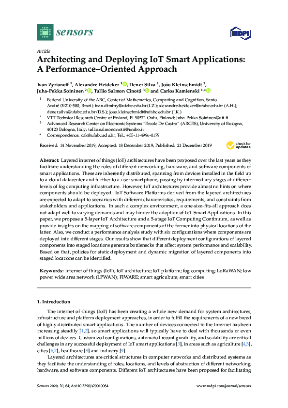 (PDF) Architecting and Deploying IoT Smart Applications: A Performance–Oriented Approach