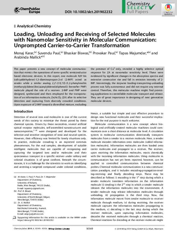 (PDF) Loading, Unloading and Receiving of Selected Molecules with ...