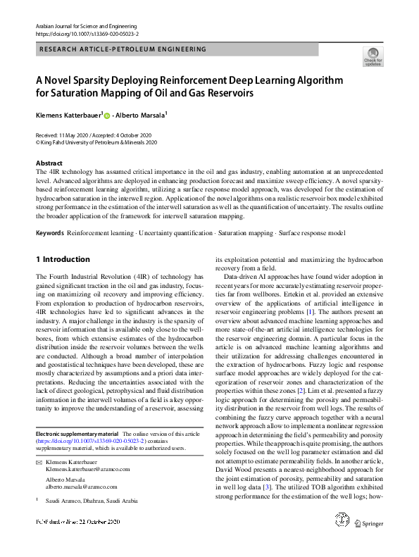 (PDF) A Novel Sparsity Deploying Reinforcement Deep Learning Algorithm for Saturation Mapping of ...
