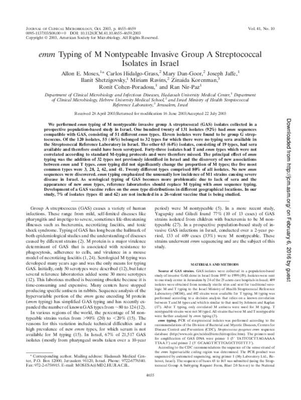 (PDF) emm Typing of M Nontypeable Invasive Group A Streptococcal ...