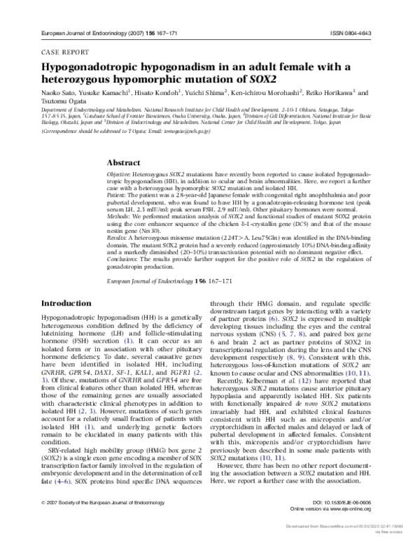 (PDF) Hypogonadotropic hypogonadism in an adult female with a heterozygous hypomorphic mutation ...