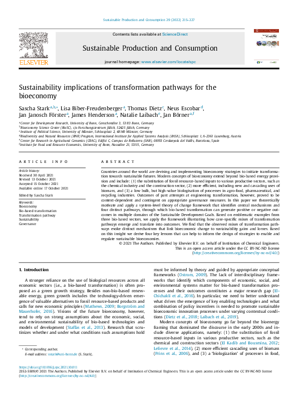 (PDF) Sustainability implications of transformation pathways for the ...