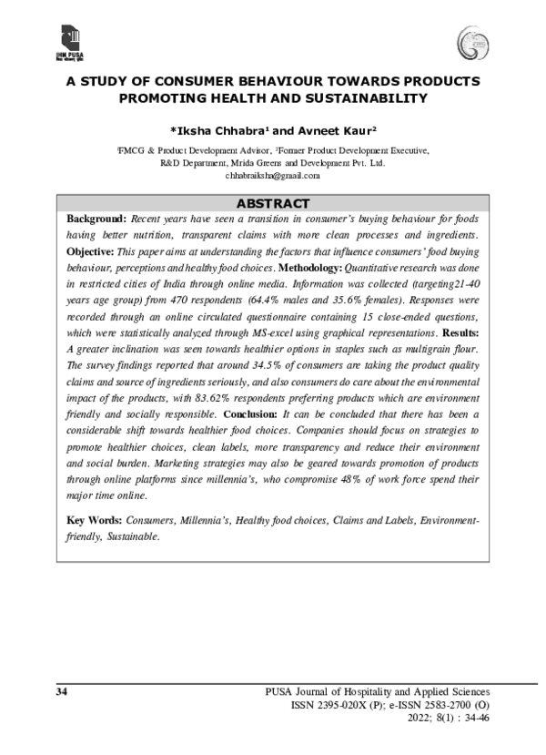 (PDF) A Study Of Consumer Behaviour Towards Products Promoting Health ...