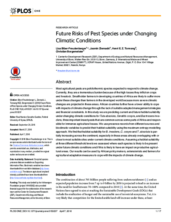 (PDF) Future Risks of Pest Species under Changing Climatic Conditions