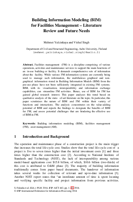 (PDF) Building Information Modeling (BIM) for Facilities Management ...