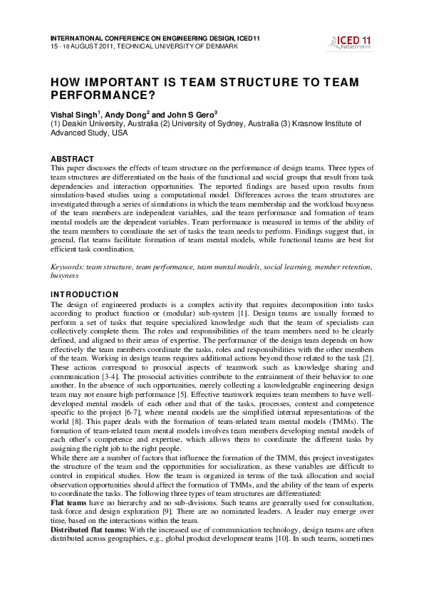 (PDF) How important is team structure to team performance?