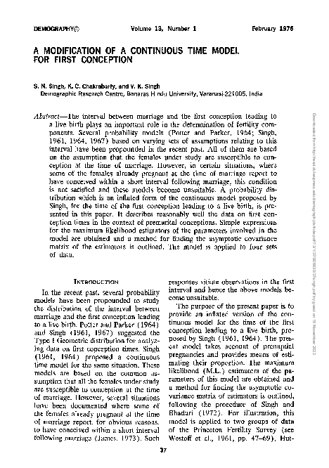 (PDF) A Modification of a Continuous Time Model for First Conception